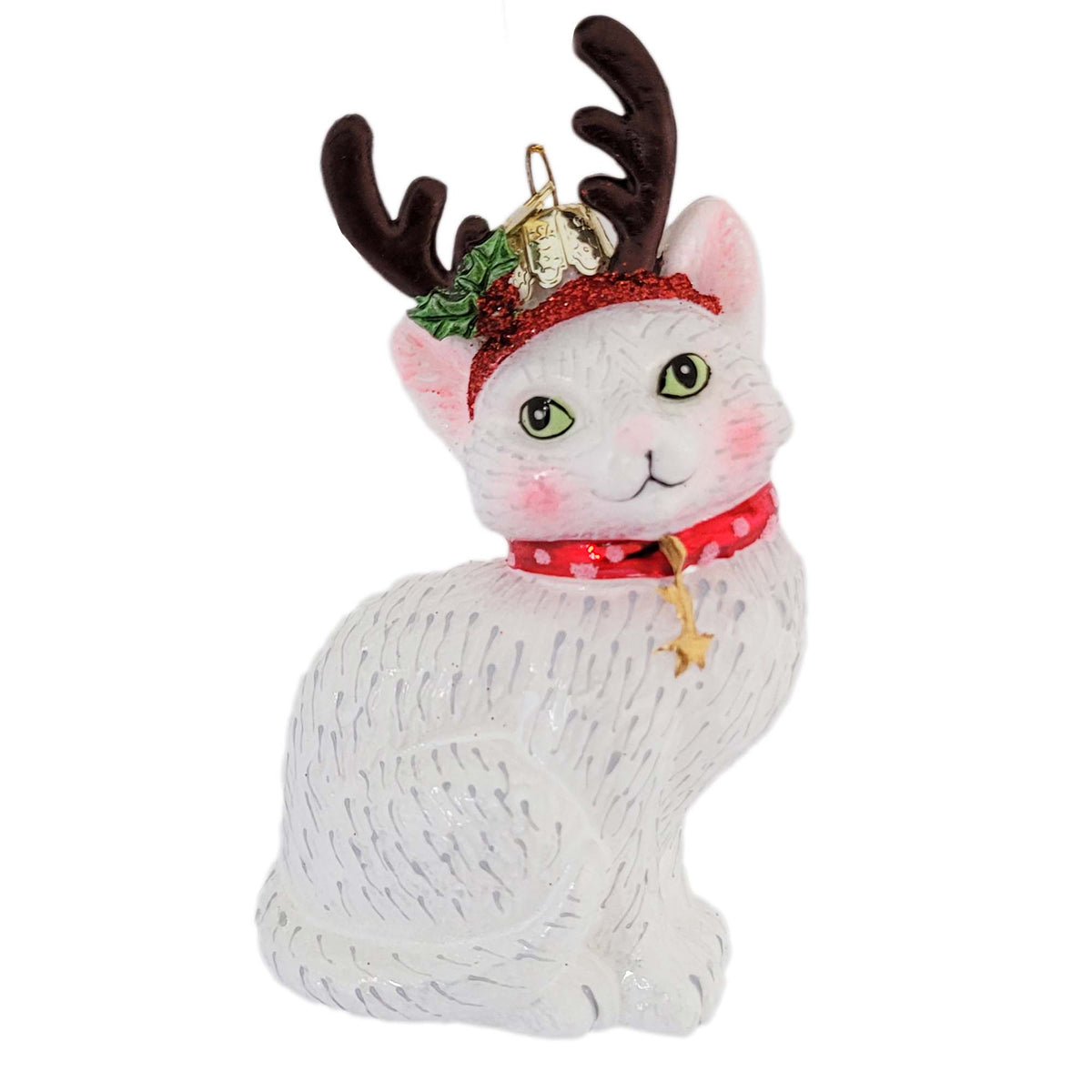 Katte med rensdyrgevir - julekugler - kat julepynt - glas juletræspynt ...